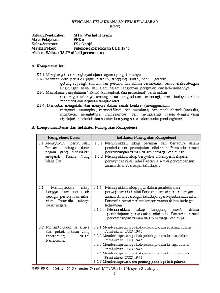 RPP PPKN Kelas 9 SMP BAB 2 | PDF