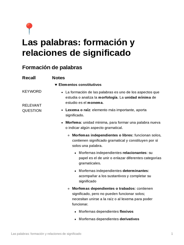 Las Palabras: Formación y Relaciones de Significado | PDF