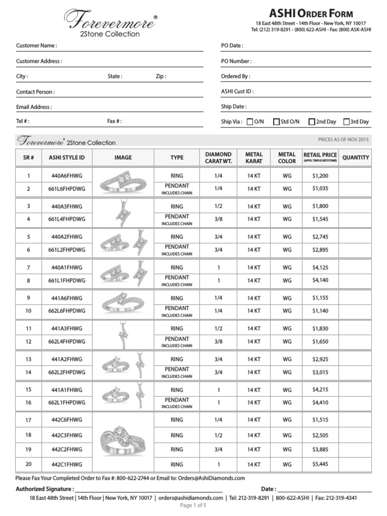 2015 Ashi 2 Stones Collection Style List - Order Form - Final - Nov 26 ...
