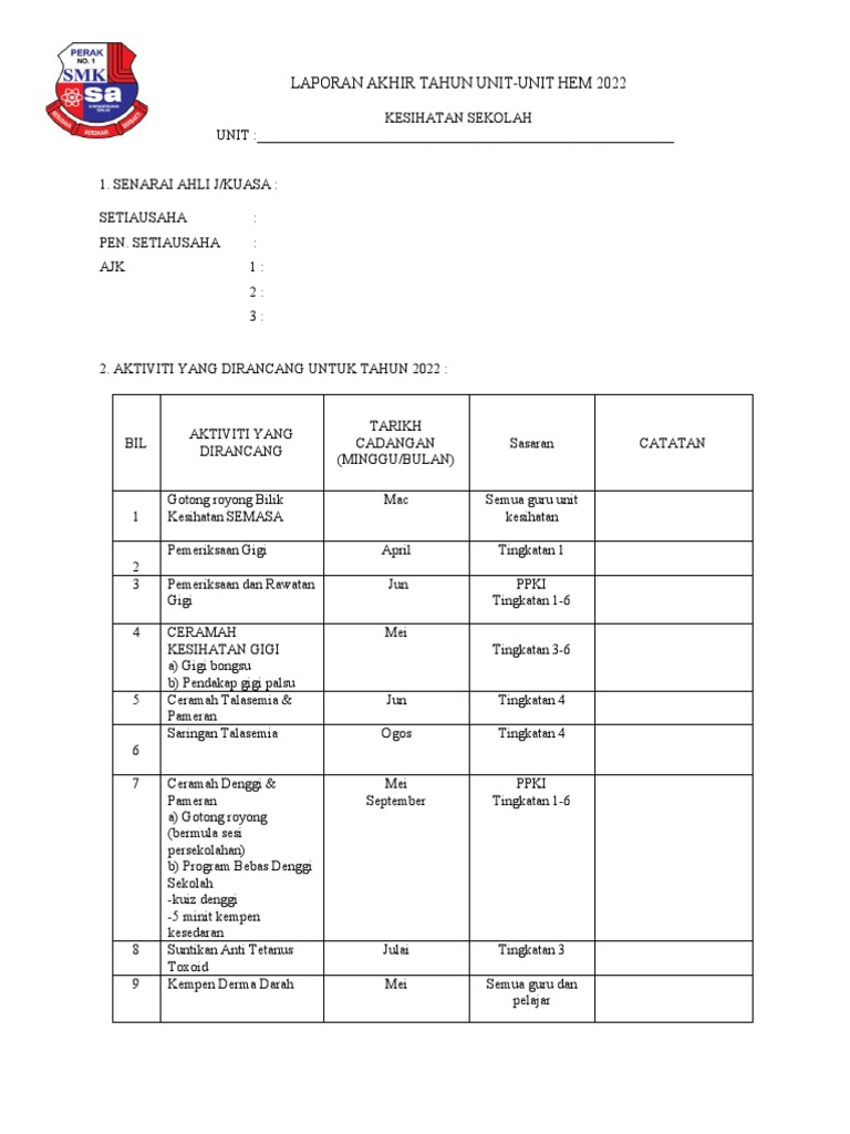 Perancangan aktiviti unit kesihatan | PDF