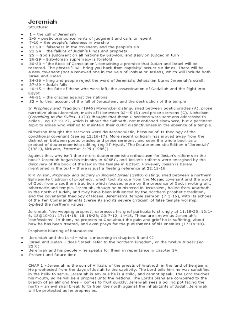 Jeremiah: Structure and Themes of the Prophet's Writings | PDF ...