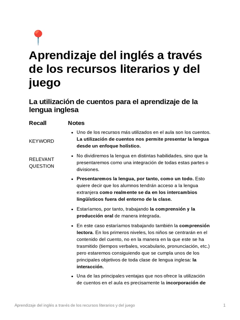 Aprendizaje Del Ingls A Travs de Los Recursos Literarios y Del Juego | PDF
