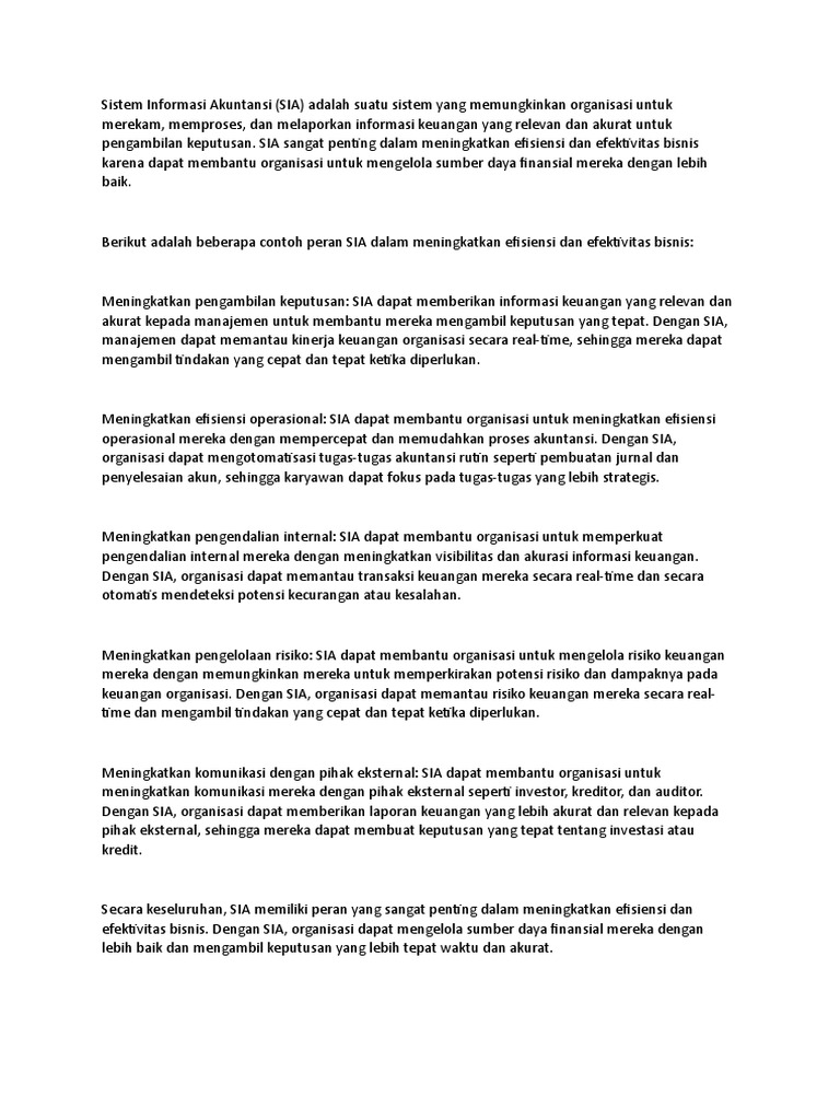 Peran Sistem Informasi Akuntansi Dalam Meningkatkan Efisiensi Dan Efektivitas Bisnis | PDF | Bisnis