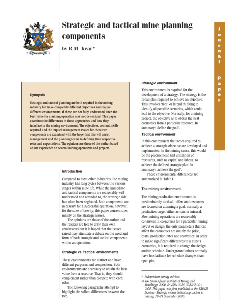 Strategic and Tactical Mine Planning | PDF | Mining | Goal