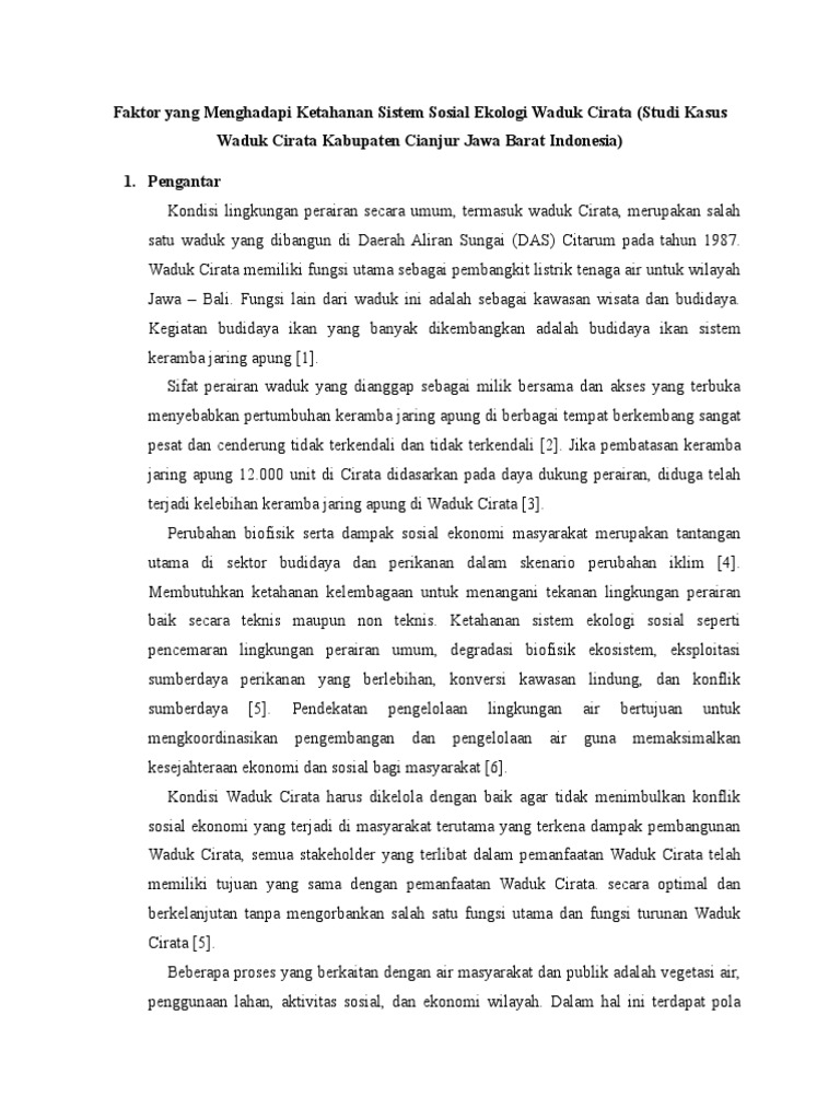 Faktor Yang Menghadapi Ketahanan Sistem Sosial Ekologi Waduk Cirata | PDF