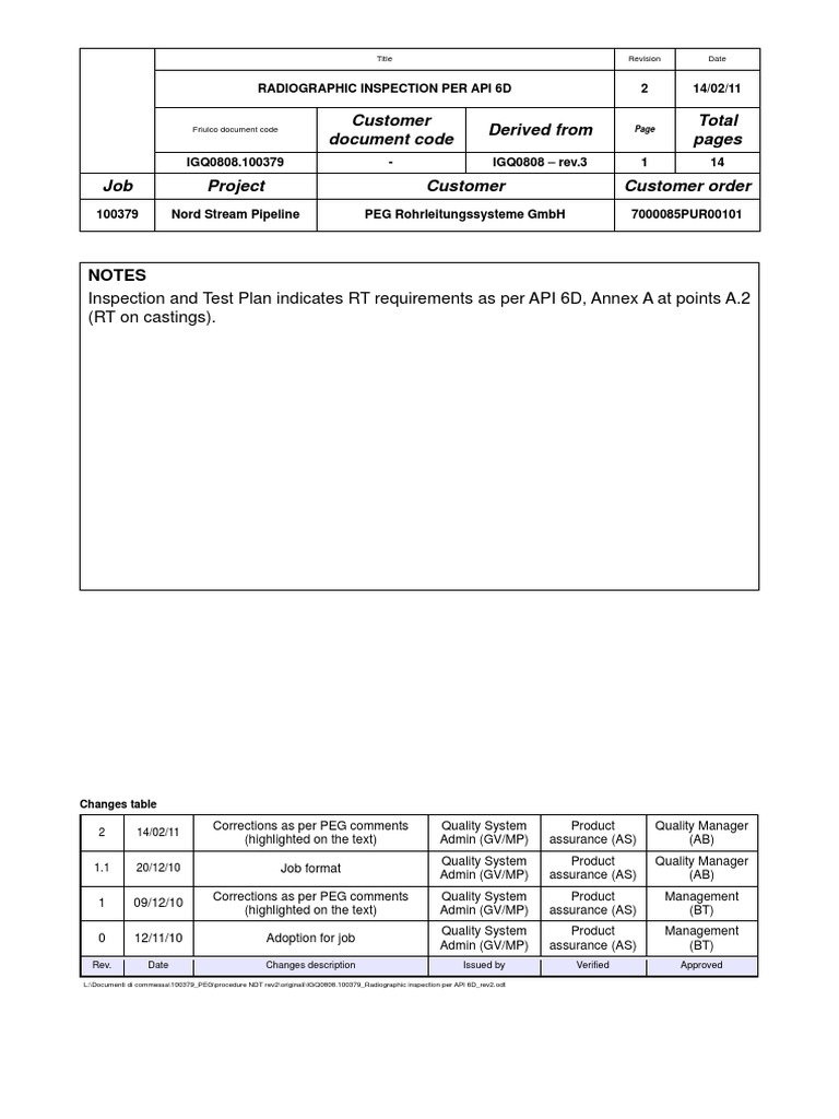 IGQ0808.100379 - Radiographic Inspection Per API 6D - Rev2 | PDF ...