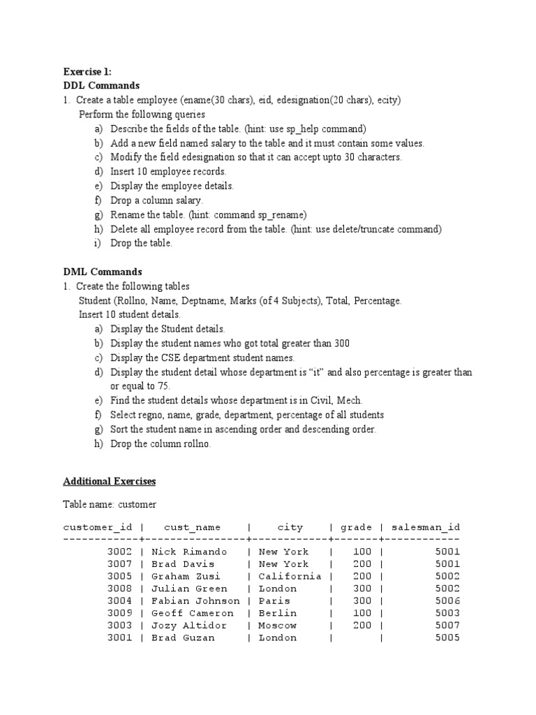 Exercise-1 1 | PDF | Computer Programming | Sql
