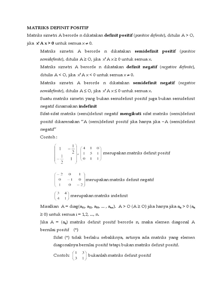 Matriks Definit Positif | PDF | Metode & Bahan Ajar
