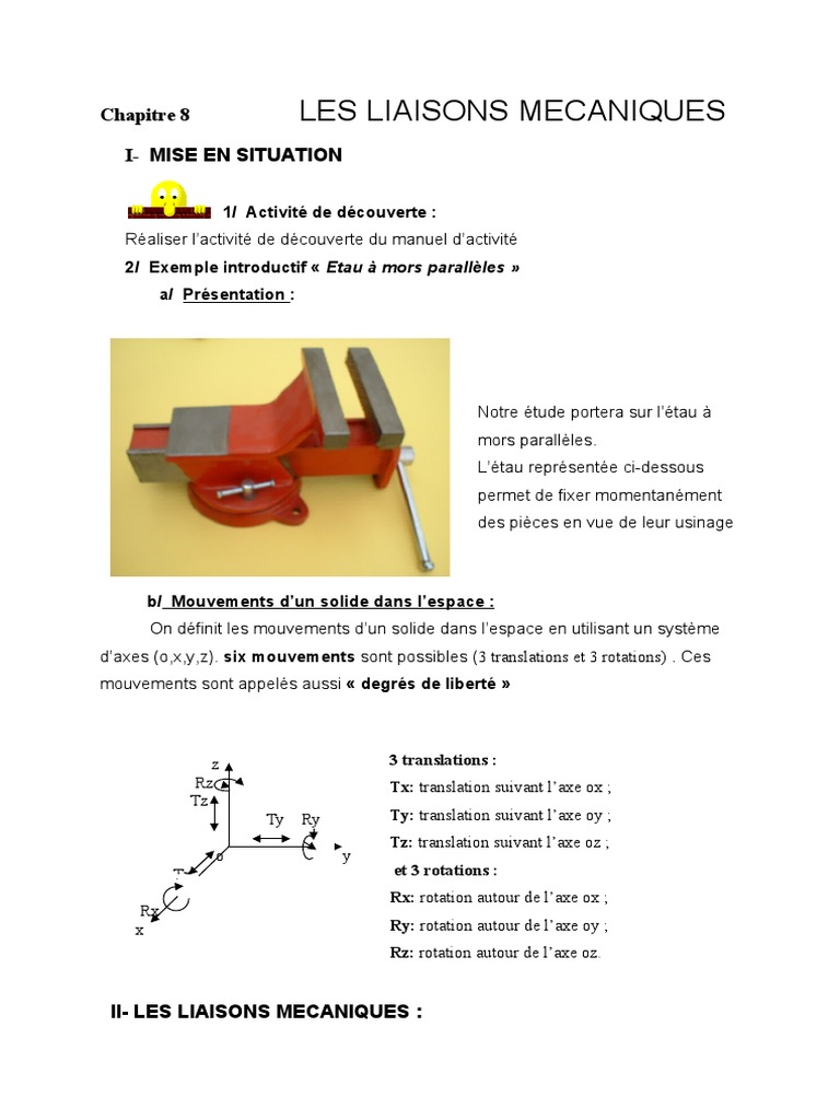 Types de Liaisons Mécaniques | PDF | Mouvement de rotation | Outils
