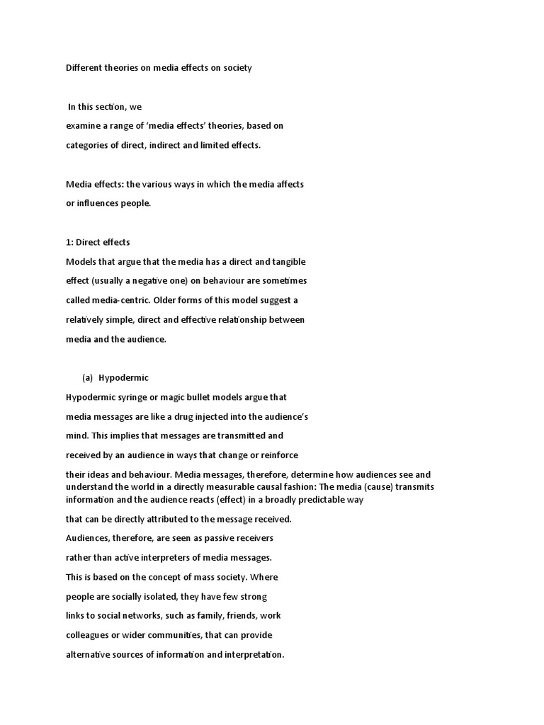 Media Effects Theories Explained | PDF | Mass Media | Media (Communication)