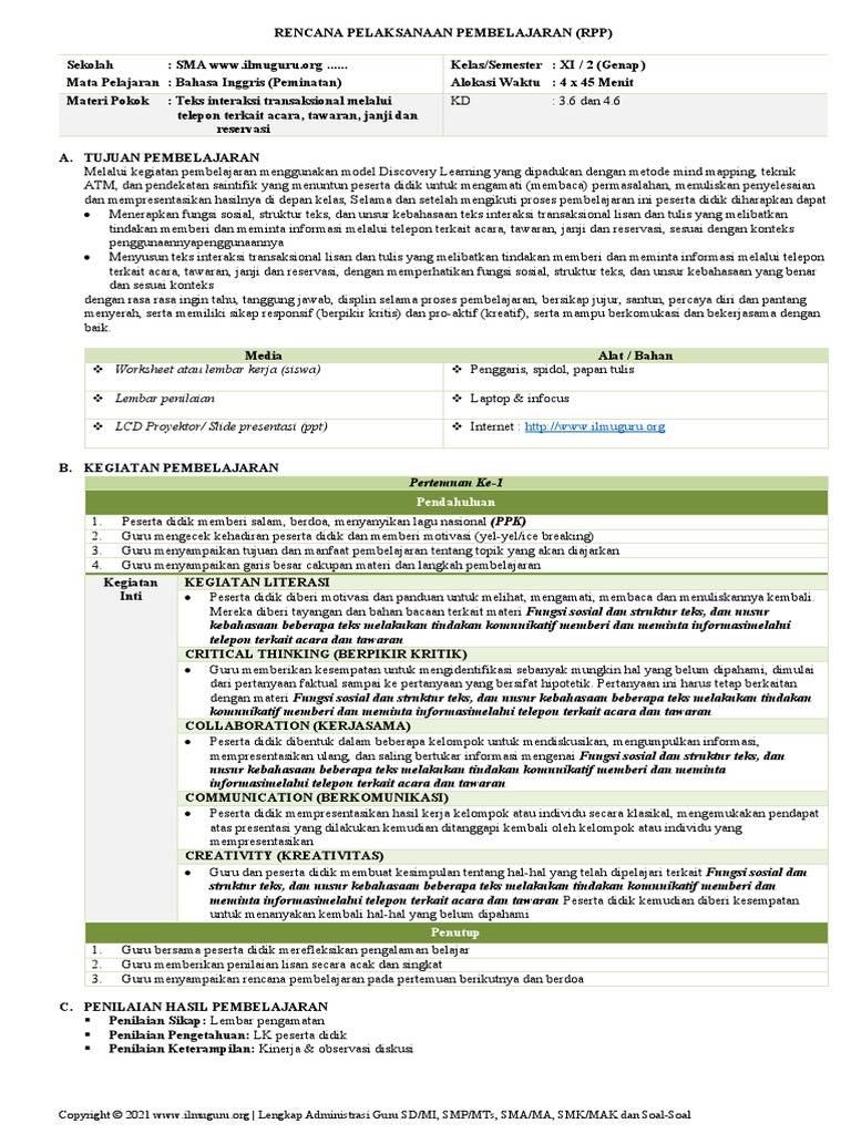 6.1 RPP II Bhs Ing Peminatan Kelas 11 | PDF