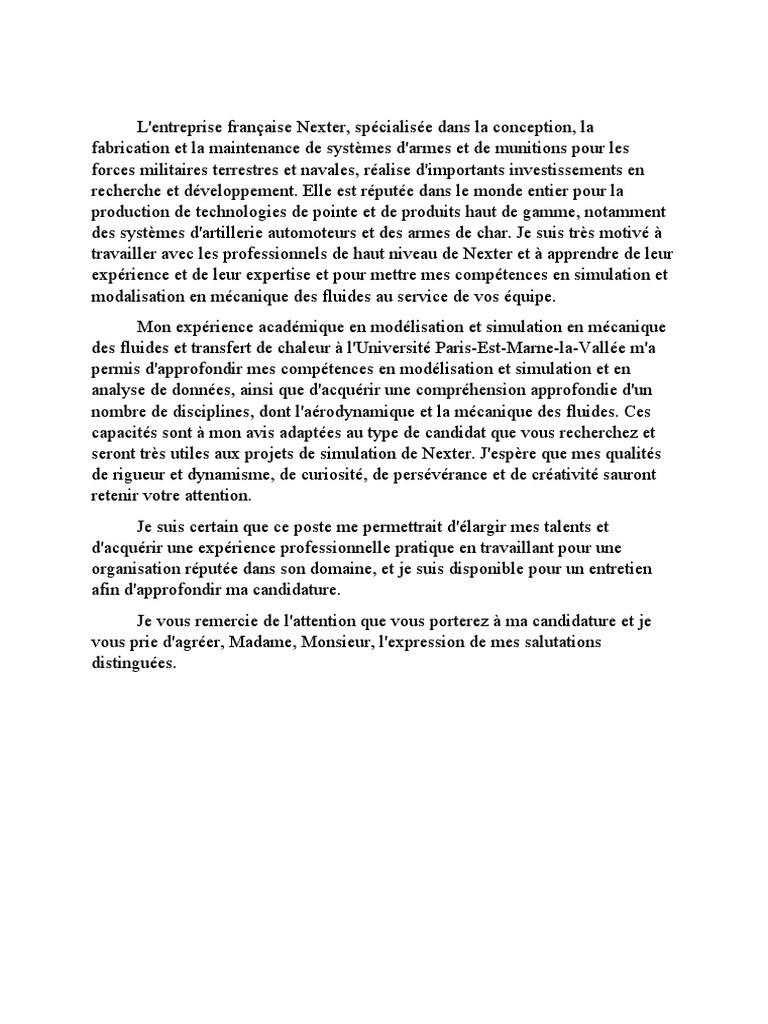Candidature pour Nexter : Simulation et R&D | PDF
