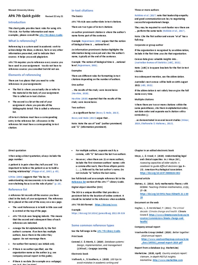 APA Citation Quick Guide | Download Free PDF | Citation | Digital ...
