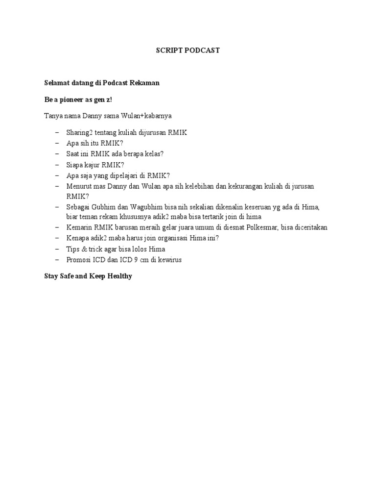 Script Podcast | PDF | Karier & Perkembangan