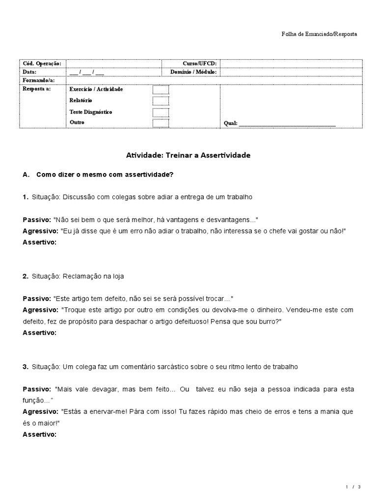 Atividade - Treinar A Assertividade | PDF
