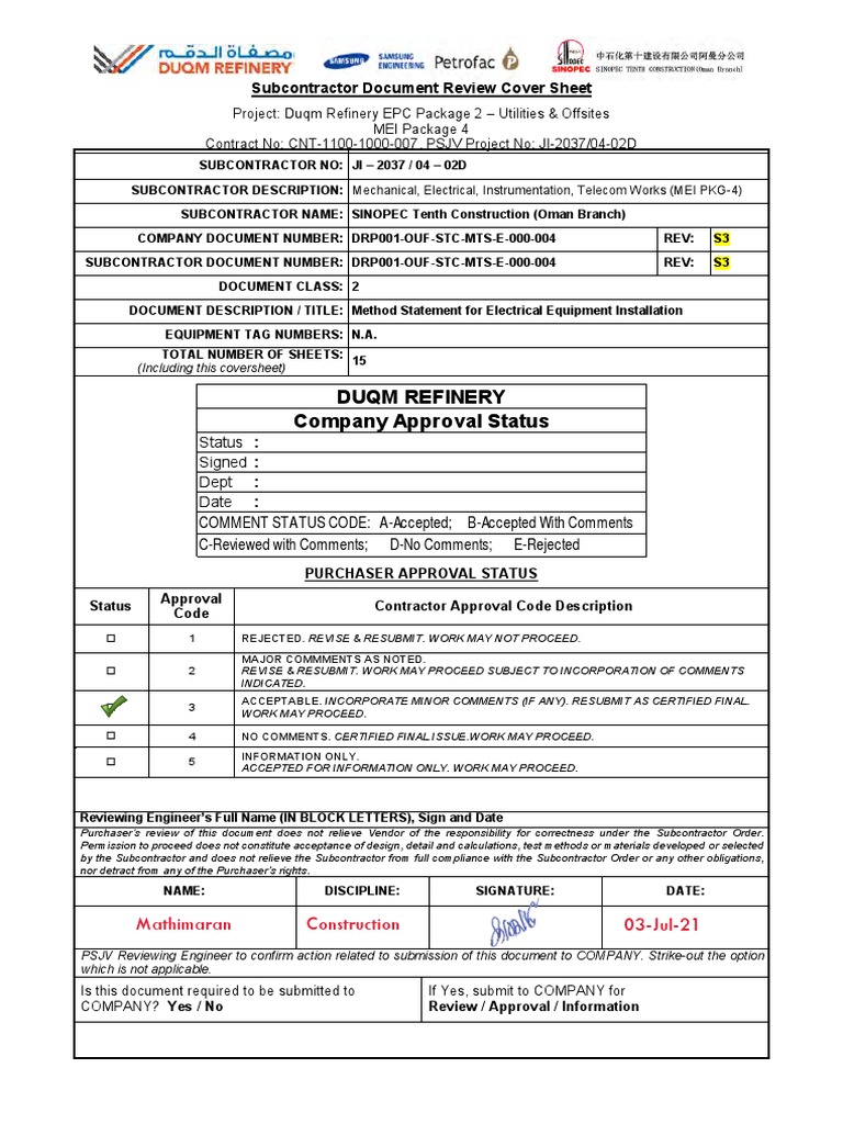 DRP001-OUF-STC-MTS-E-000-004-001-S3 Electrical Equipment Installation ...