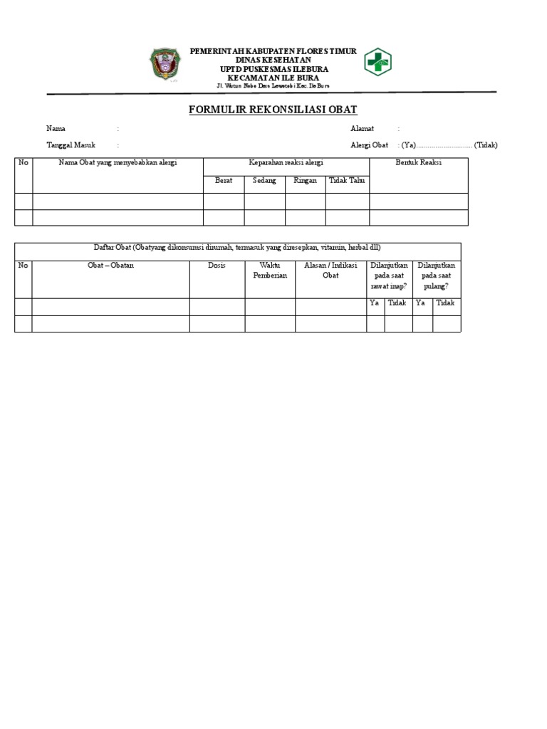 Form Rekonsiliasi Obat | PDF