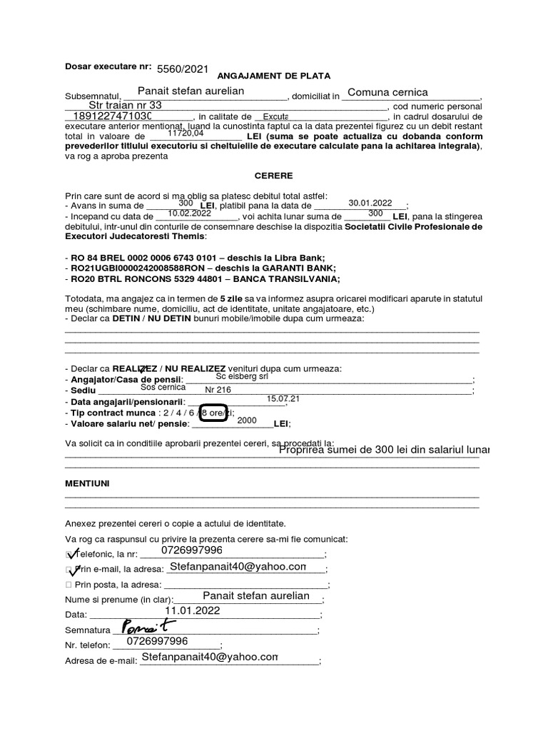 Cerere Angajament de Plata PDF | PDF