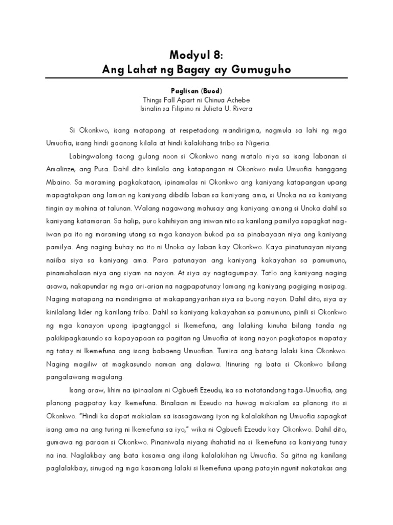Things Fall Apart Tagalog Analysis | PDF