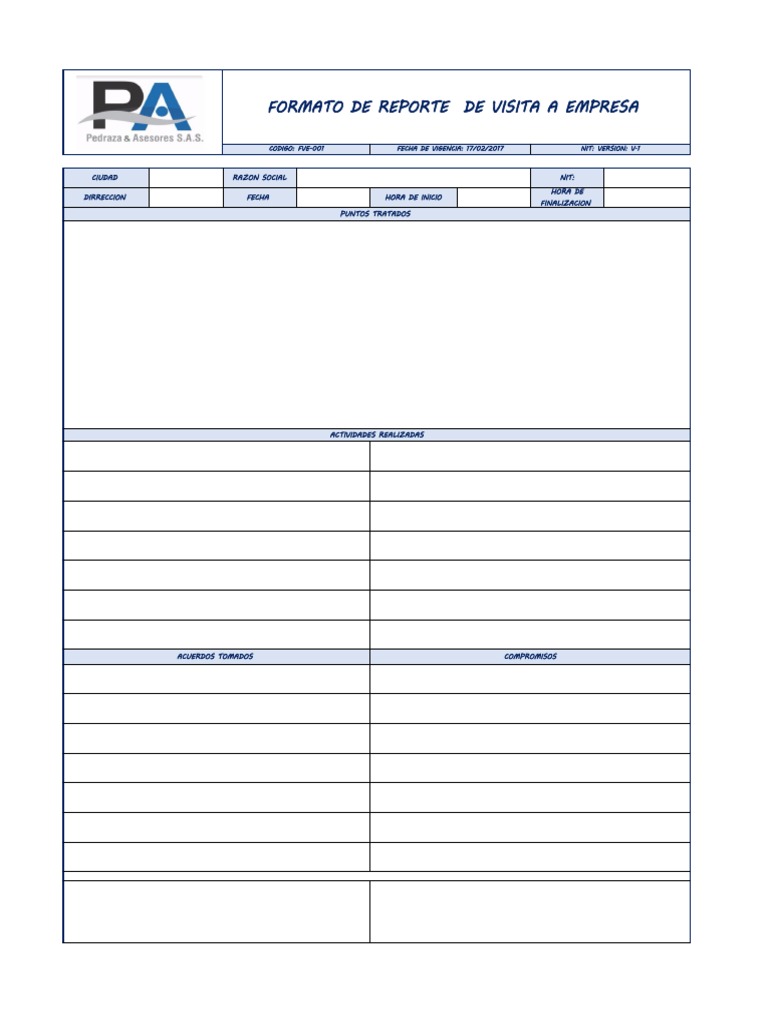 Formato de Reporte de Visitas | PDF