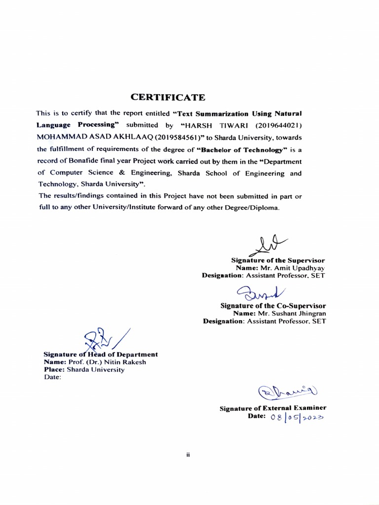 Final Year Project Certificate | PDF