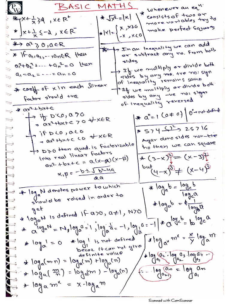 Basic Mathematics _ Short Notes __ Prayas JEE 2024 | PDF