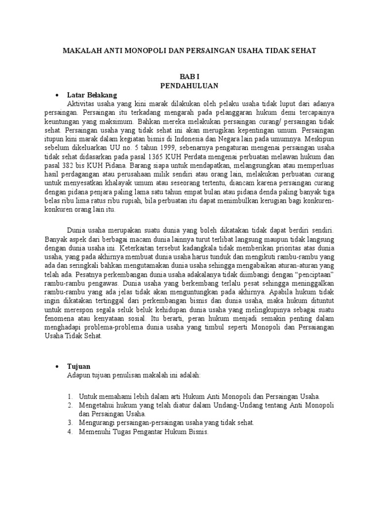 Hukum Anti Monopoli & Persaingan Usaha | PDF