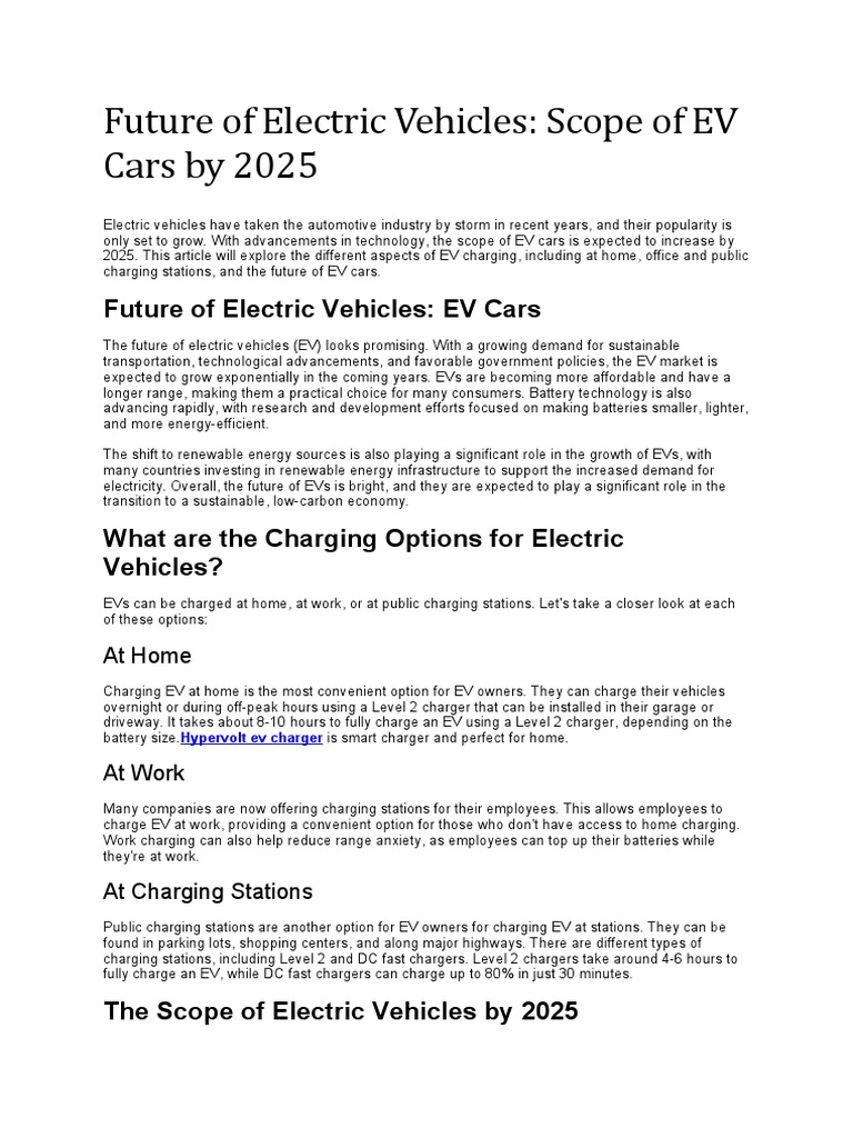 Future of Electric Vehicles Scope of EV Cars by 2025 | PDF | Electric Vehicle | Battery Charger