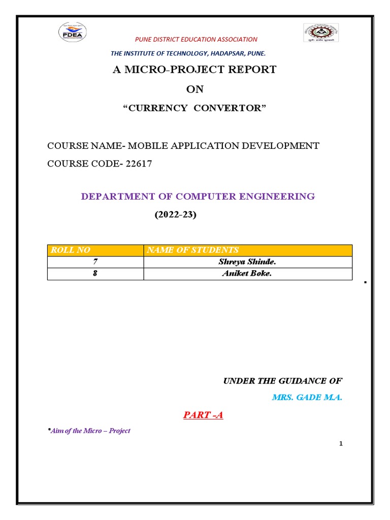 A Micro-Project Report ON: Course Name-Mobile Application Development COURSE CODE - 22617 | PDF ...