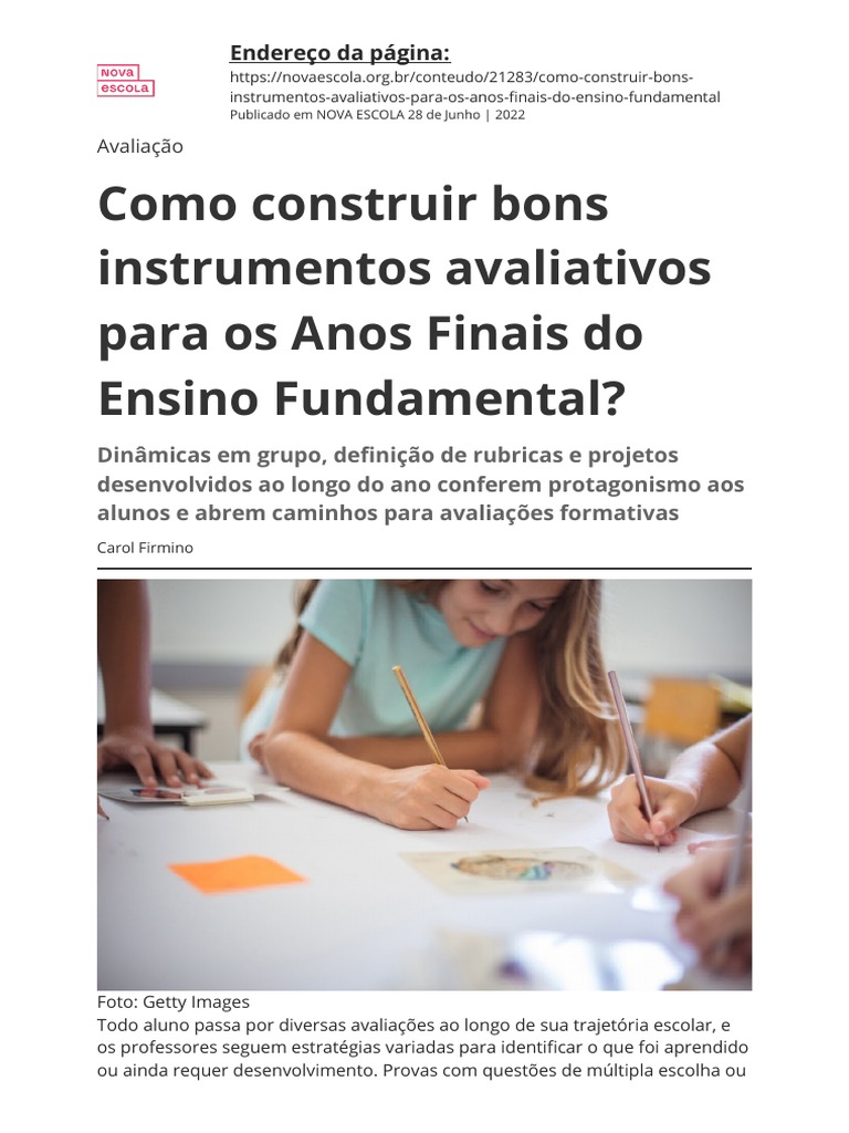 Como Construir Bons Instrumentos Avaliativos para Os Anos Finais Do ...
