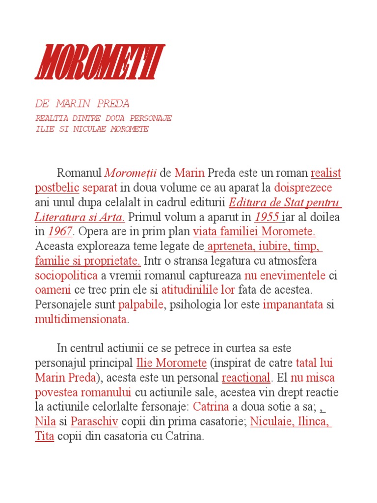 Relatia Morometii Nicolae Si Ilie Moromete | PDF