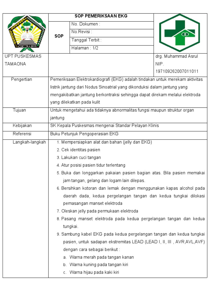 SOP Pemeriksaan EKG | PDF