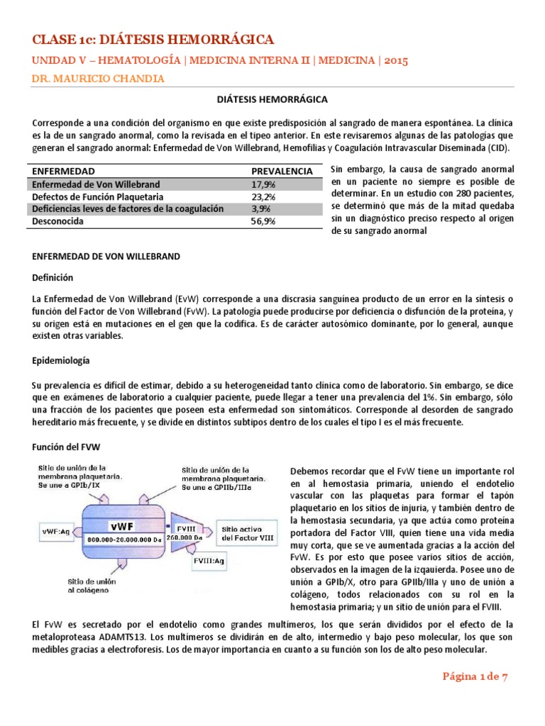 Diátesis Hemorrágica: Clasificación y Causas | PDF | Hemofilia | Hemostasia