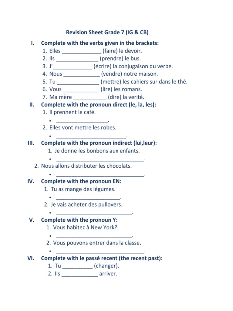 French Revision Sheet | PDF | Mécanique du langage | Linguistique