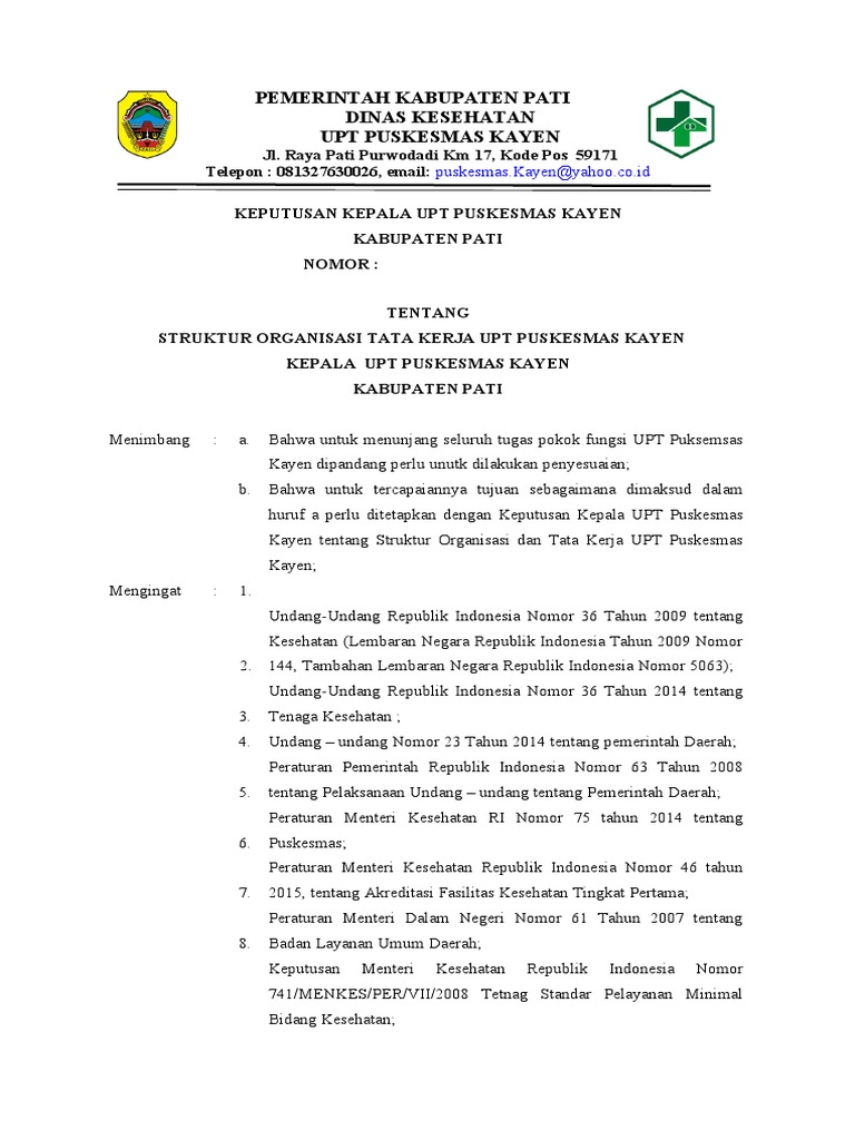 SK Strukture Organisasi PKM Kayen | PDF