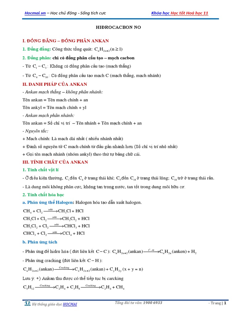 05.tom Tat Li Thuyet Chuong Hidrocacbon No | PDF