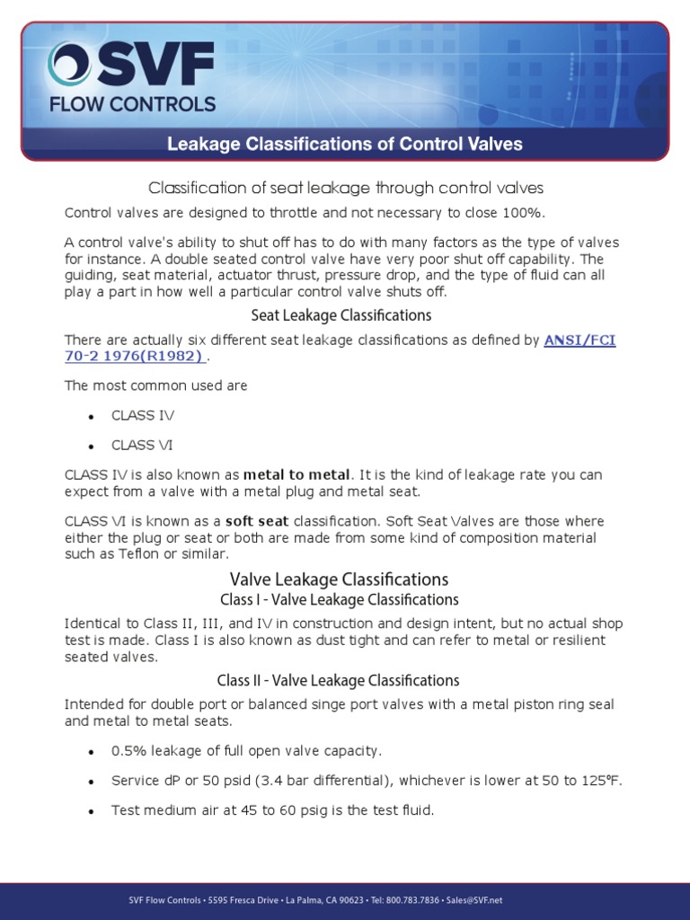 ANSI Leakage Classes PDF | PDF | Valve | Piston