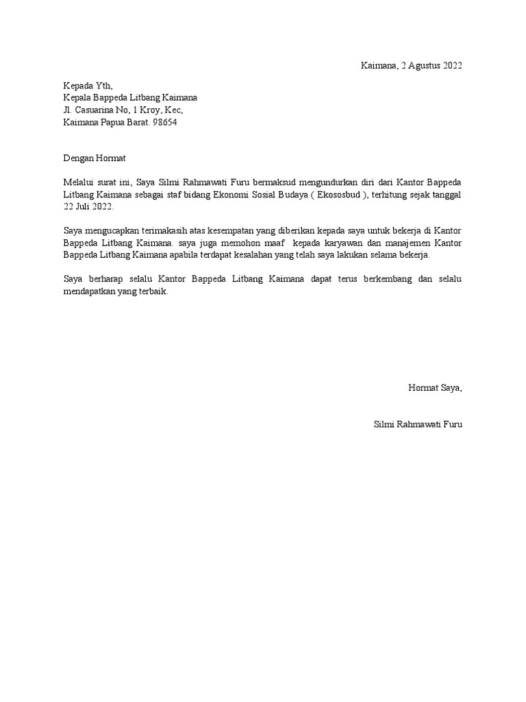 surat pengunduran diri.docx | PDF