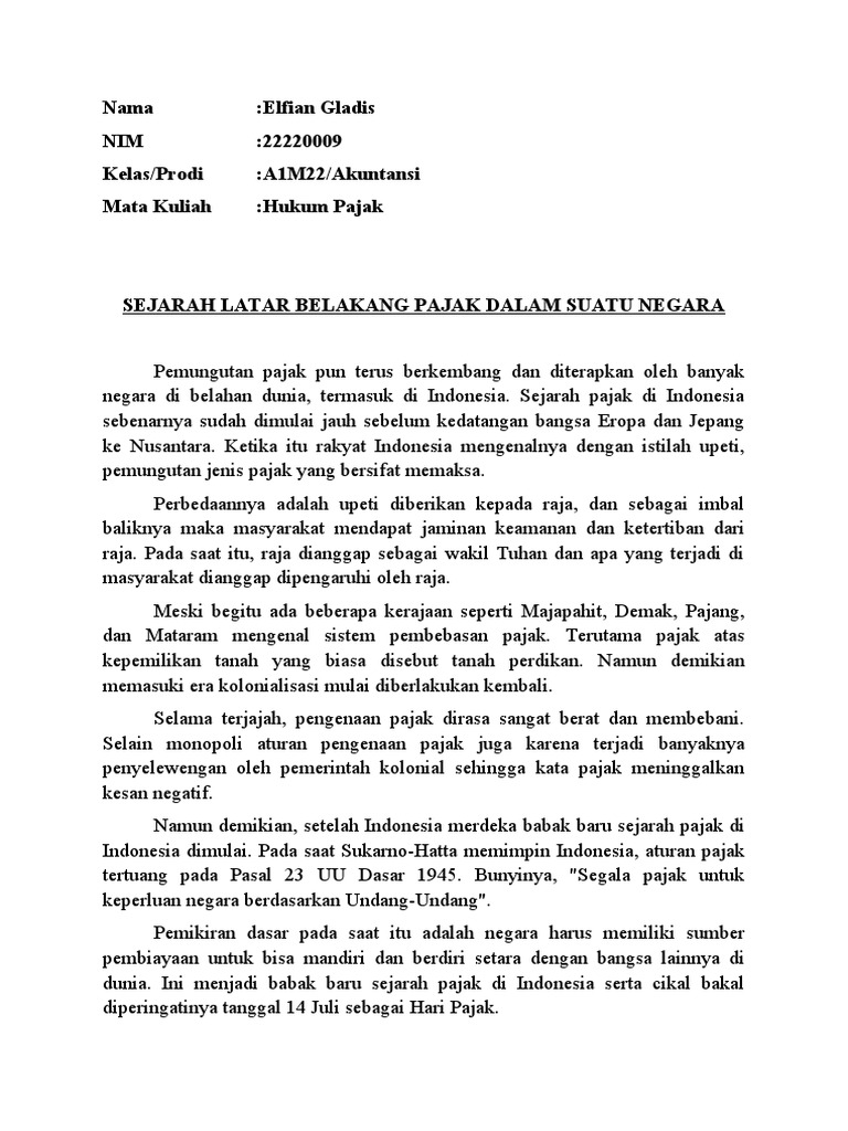 Sejarah Pajak di Indonesia: Dari Upeti ke Self Assessment | PDF ...