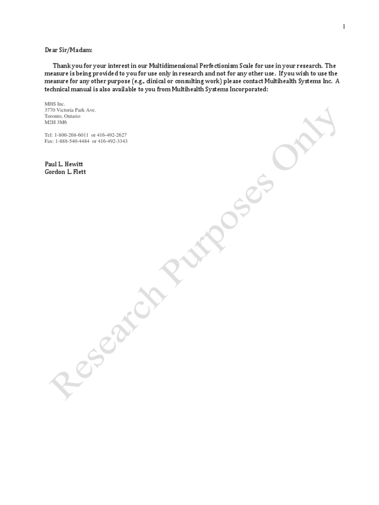 Multidimensional Perfectionism Scale Guide | PDF | Perfectionism ...