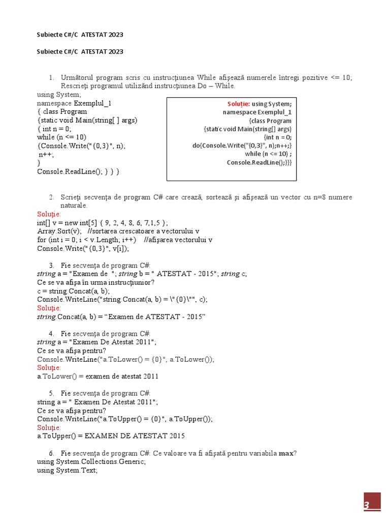 Subiecte Atestat 2023 C# 4550 | PDF