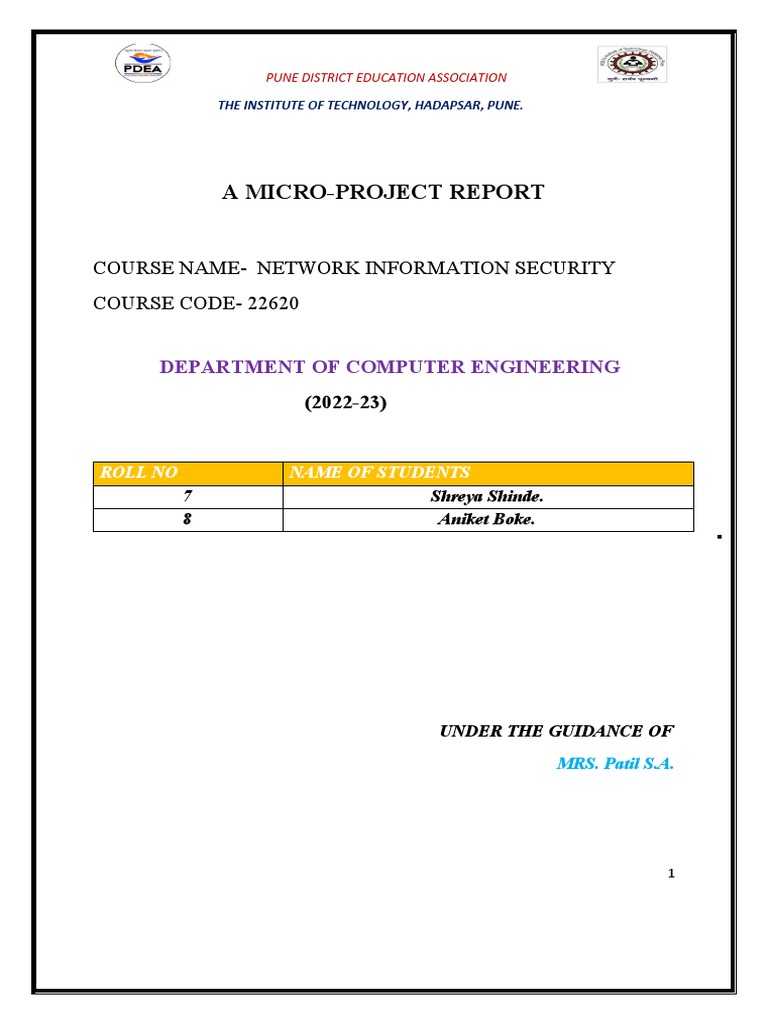 A Micro-Project Report: Course Name-Network Information Security COURSE CODE - 22620 | PDF ...