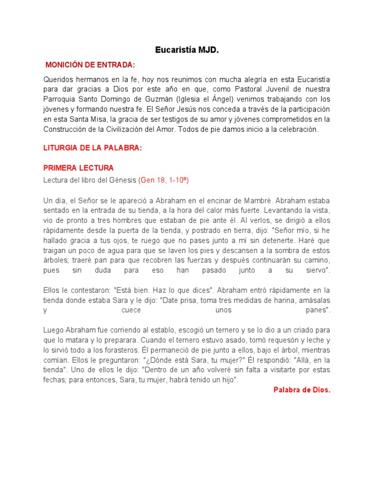 Eucaristía MJD | PDF | Misa (liturgia) | María, madre de Jesús