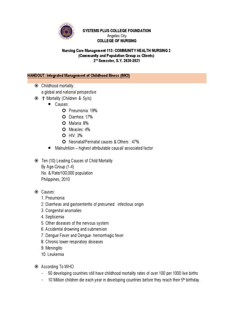 Integrated Management of Childhood Illness (IMCI) PDF | PDF ...