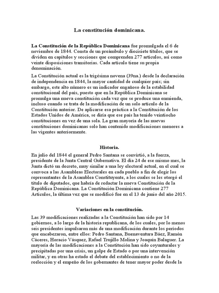 La evolución de la Constitución dominicana: de sus orígenes en 1844 hasta su estructura actual ...