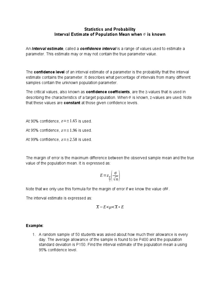 Interval Estimate | PDF | Standard Deviation | Confidence Interval