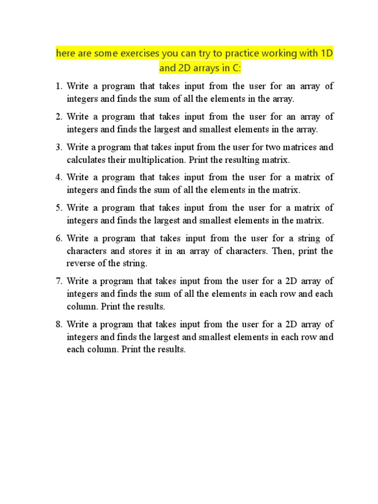 Array Exercises Assignment5 Pdf 