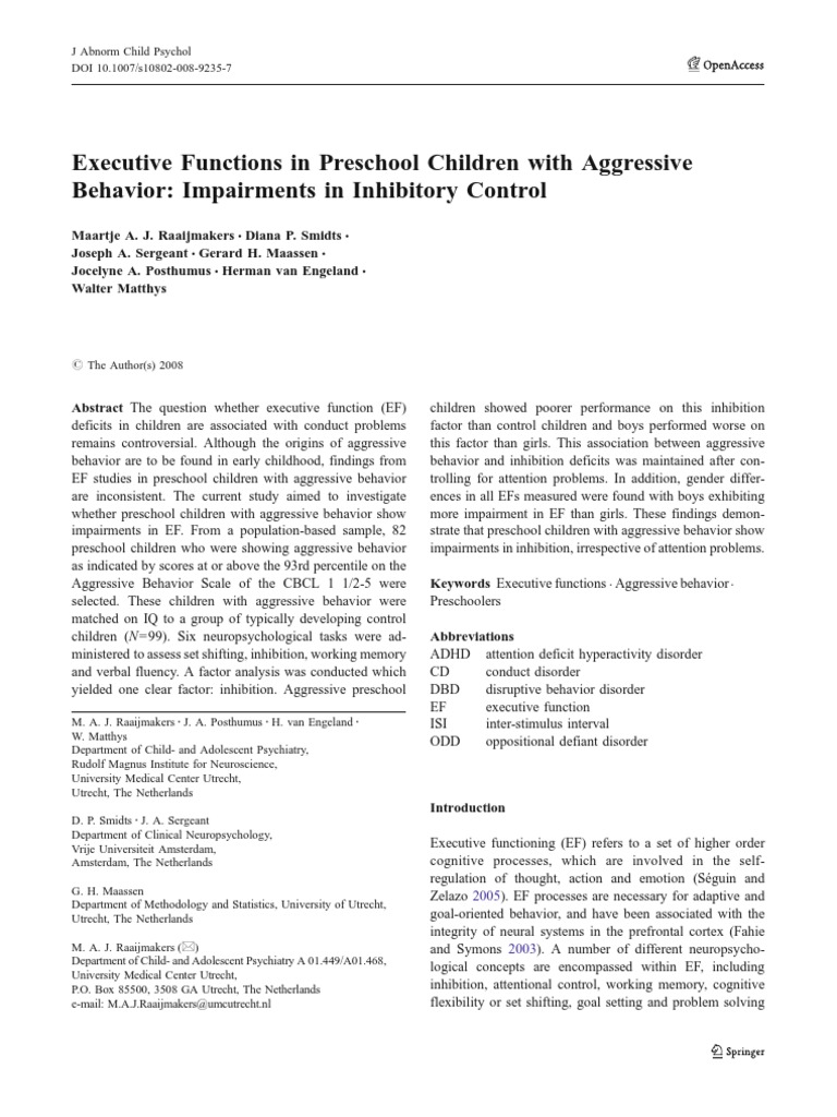 Executive Functions in Preschool Children With Aggressive Behavior | PDF | Wechsler Adult ...