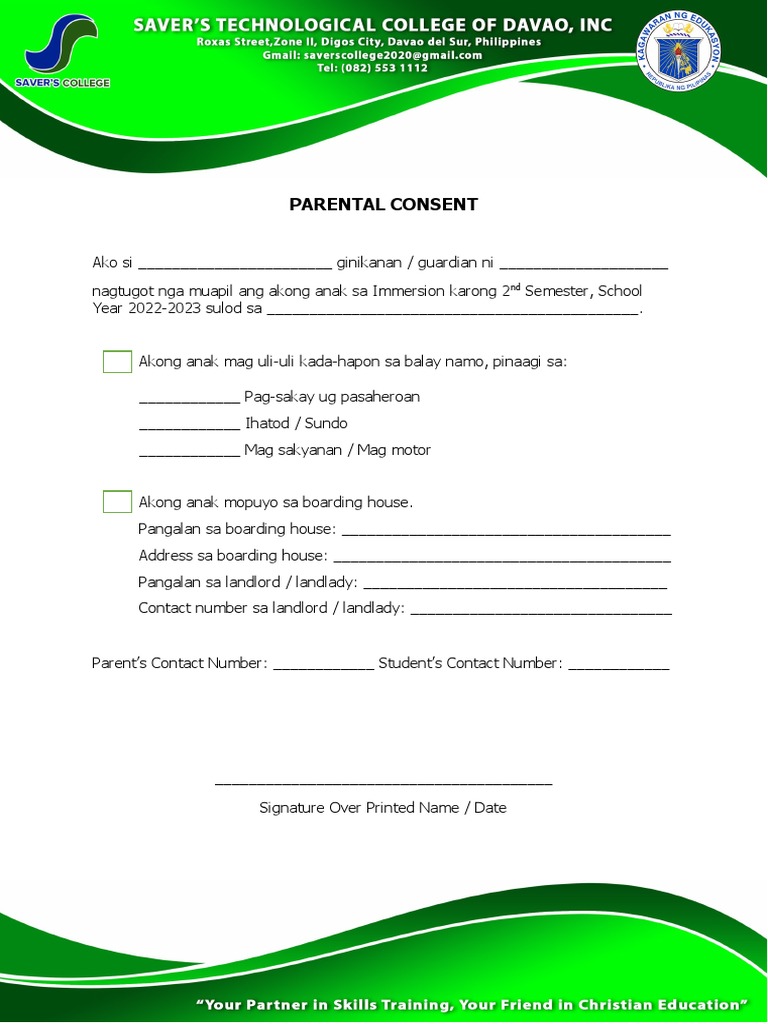 Parental Consent for Student Immersion | PDF