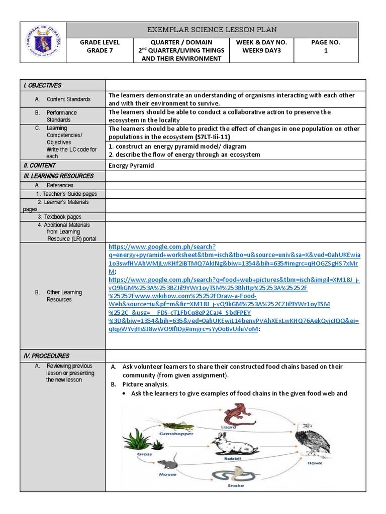 Exemplar Science Lesson Plan | PDF | Food Web | Behavior Modification